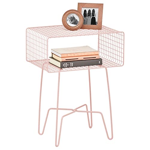 mDesign Modern Industrial Side Table with Storage Shelf, 2-Tier Metal ...