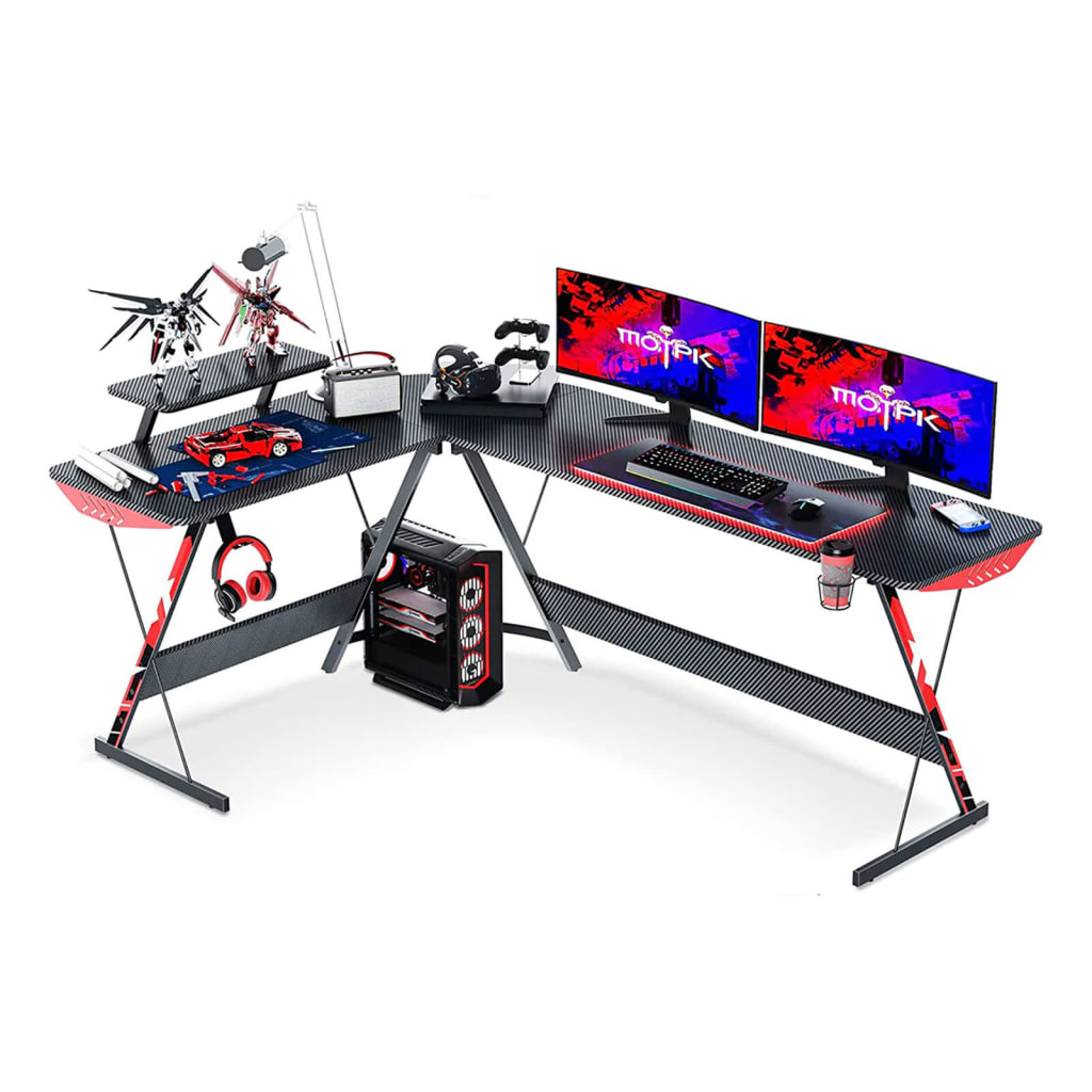 66" L-Shaped Carbon Fiber Computer Gaming Desk for $100 - MKBS0101421-1