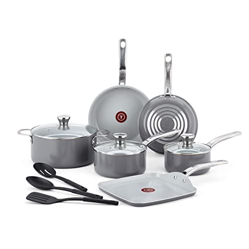 T-fal Fresh Recycled Aluminum Ceramic Non-Stick 12-Piece, Grey Cookware ...