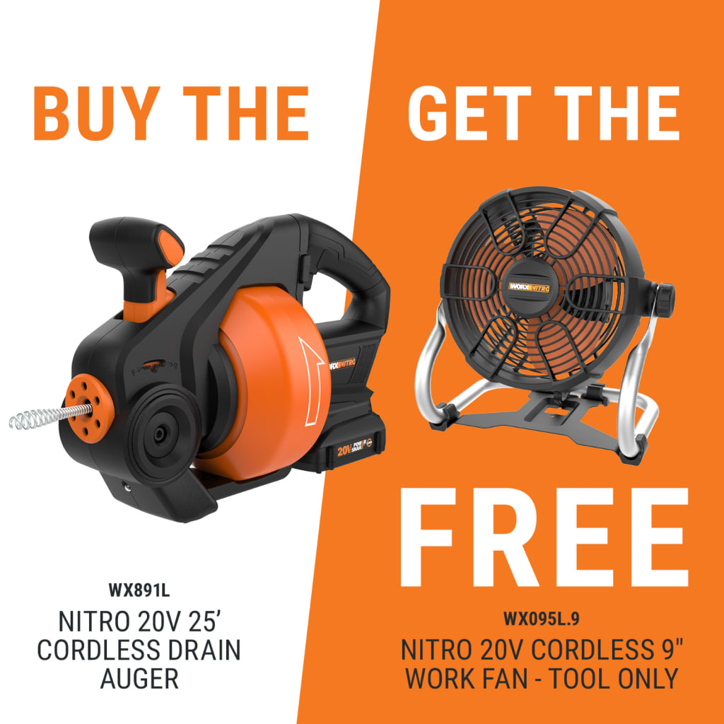 Worx 20V Nitro Cordless Drain Auger w/ Cordless Work Fan for $80 ...