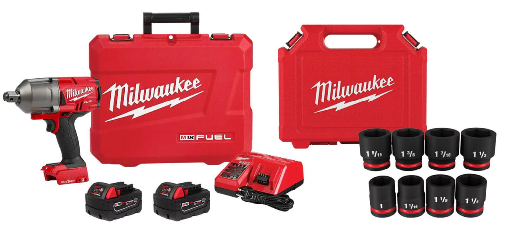 Milwaukee M18 One-Key High Torque Impact Wrench Kit w/ 8-Piece Socket ...