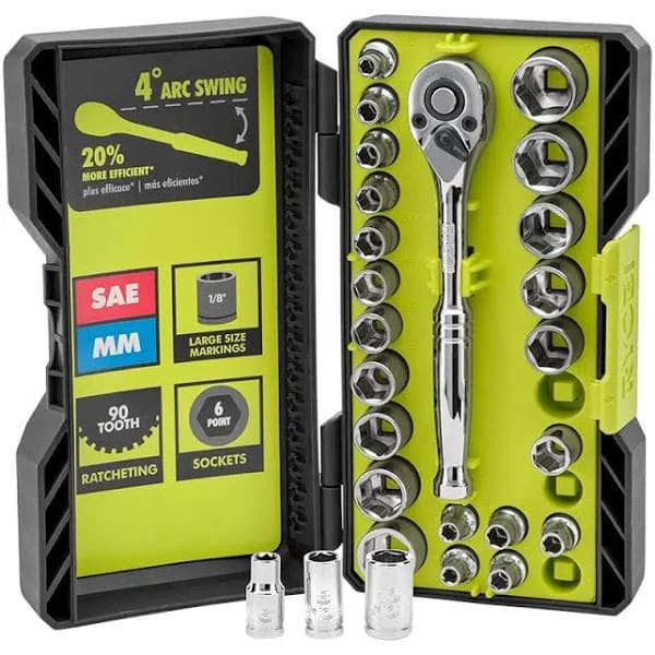 Ryobi 26-Piece 1/4" Drive Ratchet and Socket Set for $20 - HMTS12601