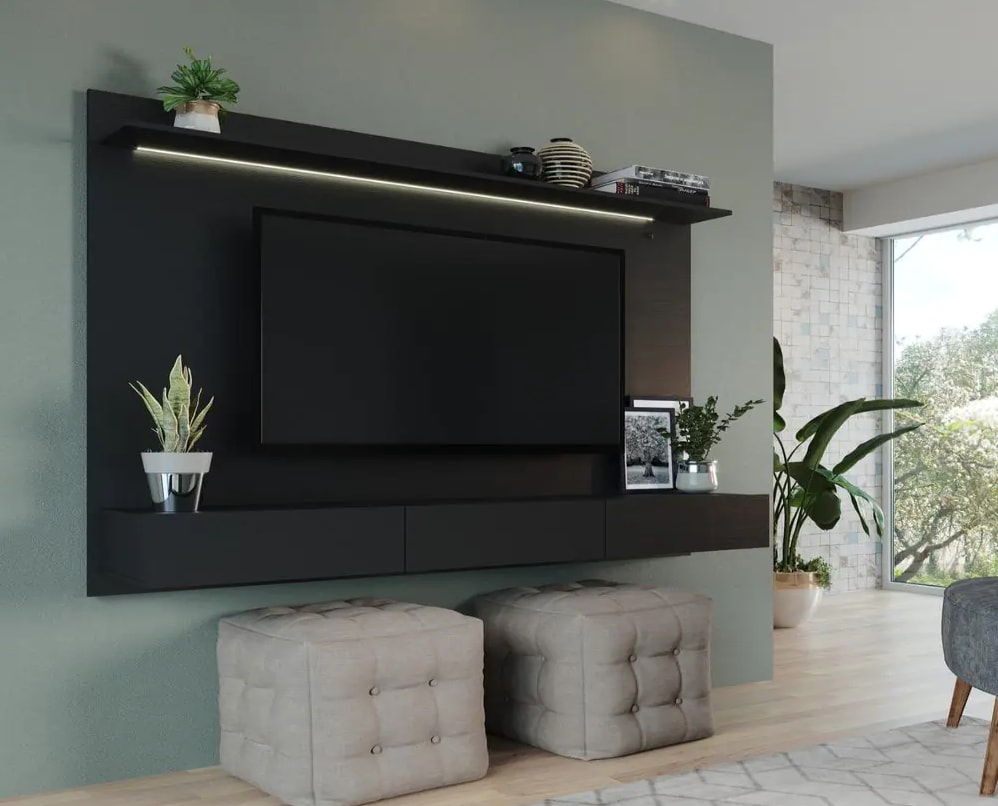 Homestock 71" LED Wall-Mounted Floating TV Panel Entertainment Center ...