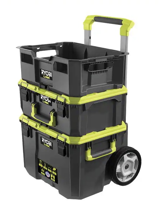 Ryobi Link Rolling Tool Box w/ Link Medium Tool Box & Link Tool Crate ...