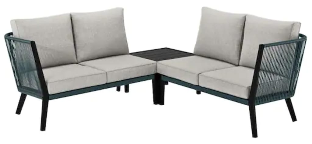 Hampton Bay Heather Glen 3-Piece Wicker and Metal Corner Patio ...