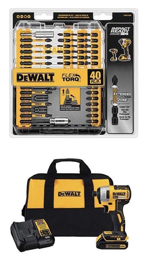 DeWalt 40-Piece FlexTorq Impact Ready Screwdriving Bit Set and Cordless ...