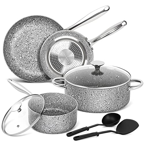 MICHELANGELO Pots and Pans Set 8 Piece, Cookware Set with Granite ...