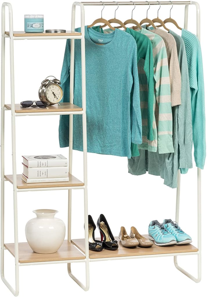 IRIS Metal Garment Rack w/ Wood Shelves for $76 w/ Prime - PI-B3