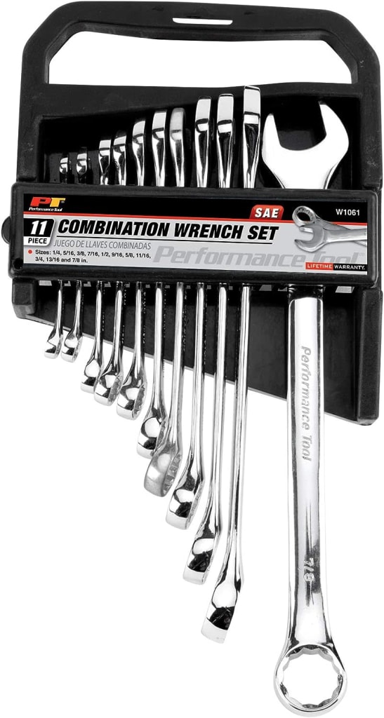 Performance Tool 11-Piece SAE Combination Wrench Set with Case for $15 ...