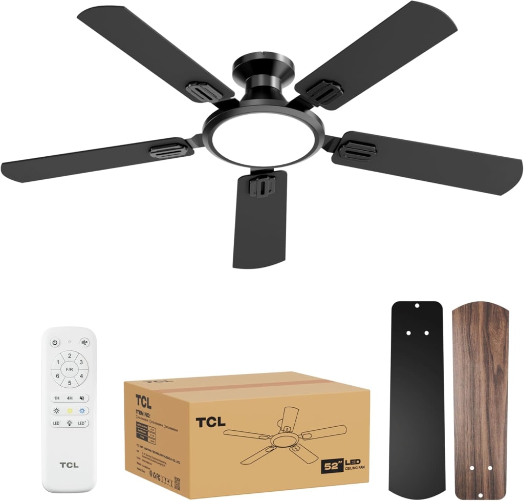 TCL 52" Low Profile Ceiling Fan w/ LED Light for $70 - HFSB-60000AD-B