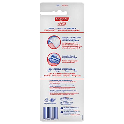 Colgate 360 Total Advanced Floss-Tip Bristles Toothbrush, Soft - 4 ...