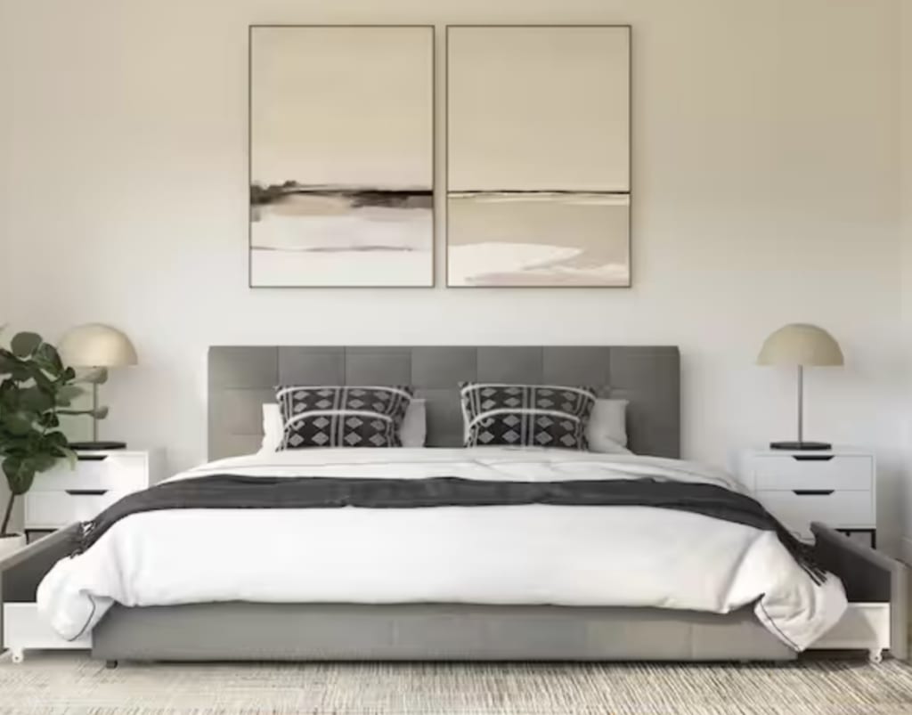 DHP Ryan Upholstered King Bed with Storage for $266 - DE50556