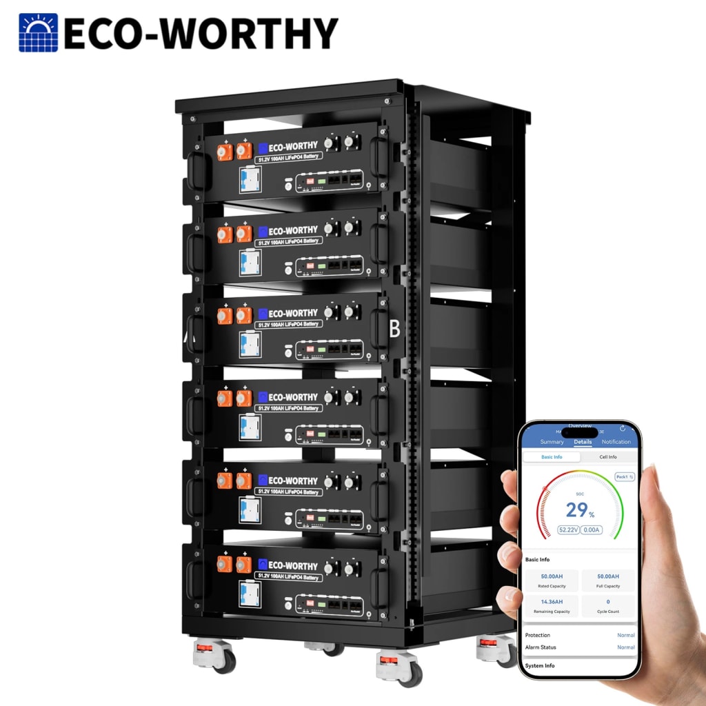 Eco-Worthy 48V 100AH Server Rack Lithium Battery 6-Pack w/ Monitor for ...
