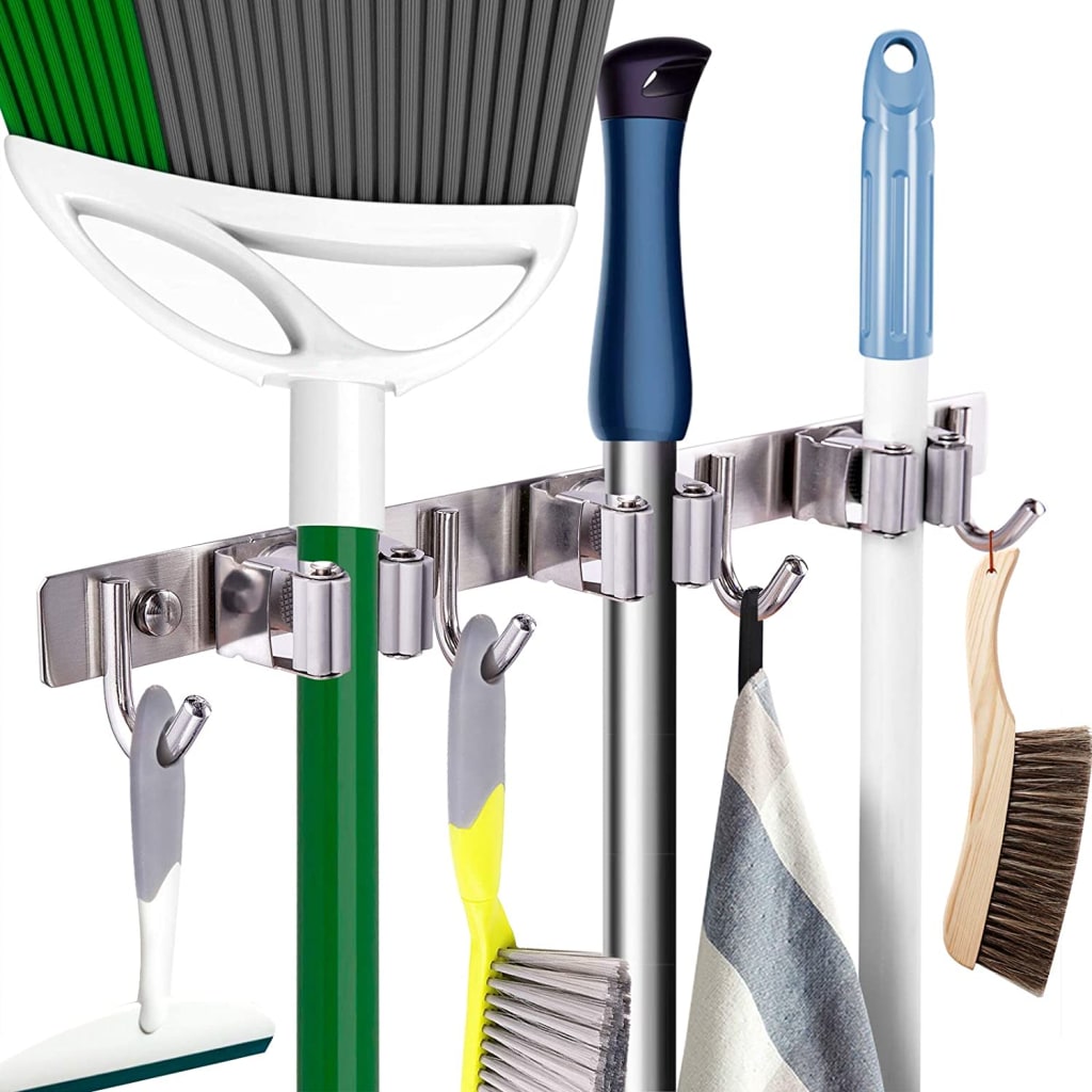 Piyl 17" Wall Mounted Mop and Broom Organizer for $11 - 8542013856