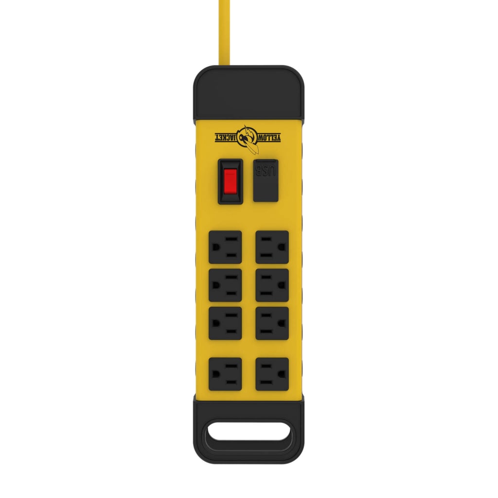 Yellow Jacket Modern 6-Ft. 8-Outlet Metal Power Block w/ 2 USB Ports ...