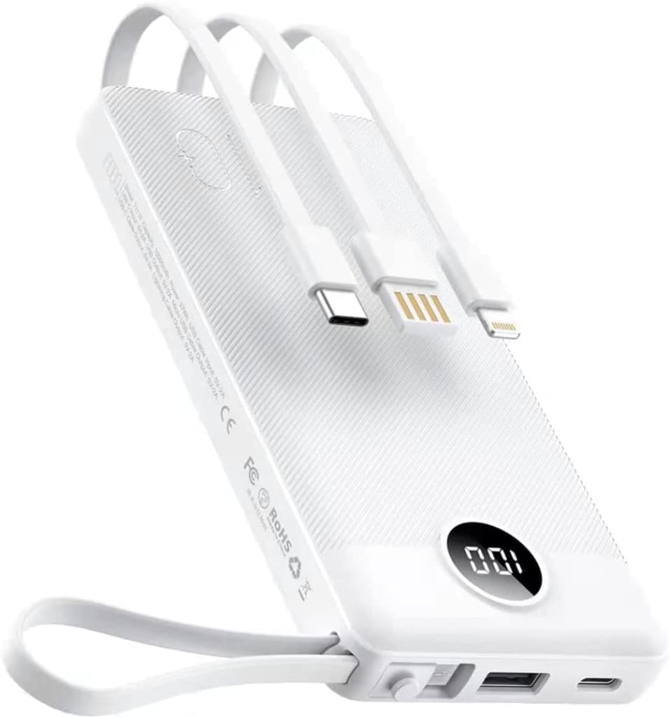 Veektomx Portable Charger w/ Built-in Cables for $25 - VT201-US-White