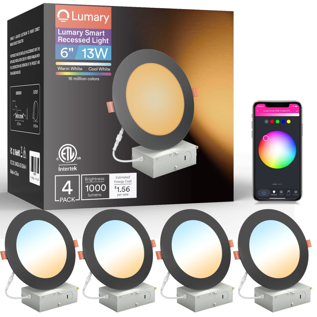 Lumary 6" LED Smart Recessed Lighting 4-Pack for $68 - L-SD6B4