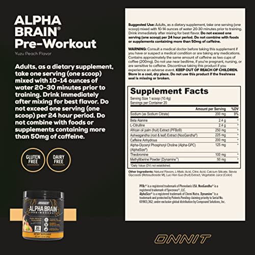 ONNIT Alpha Brain Pre-Workout - Yuzu Peach (20 Serving Tub) for $35 ...