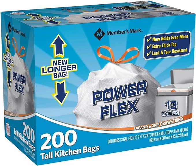 Member's Mark Power Flex Tall Kitchen Drawstring Bags 200-Pack: $17 ...