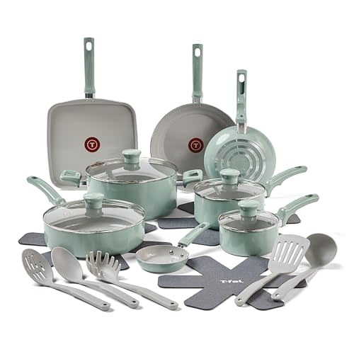 T-fal Refresh Ceramic, Ceramic Non Stick Cookware Set 20 Piece, Oven ...
