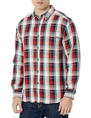 Wolverine Men's Hastings Flannel Shirt, RED Navy Plaid for $12 ...