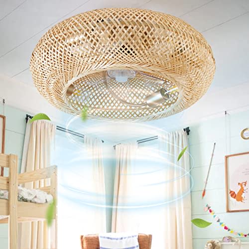 hummingbird 20 Inch Boho Ceiling Fans with Light Flush Mount, Rattan ...