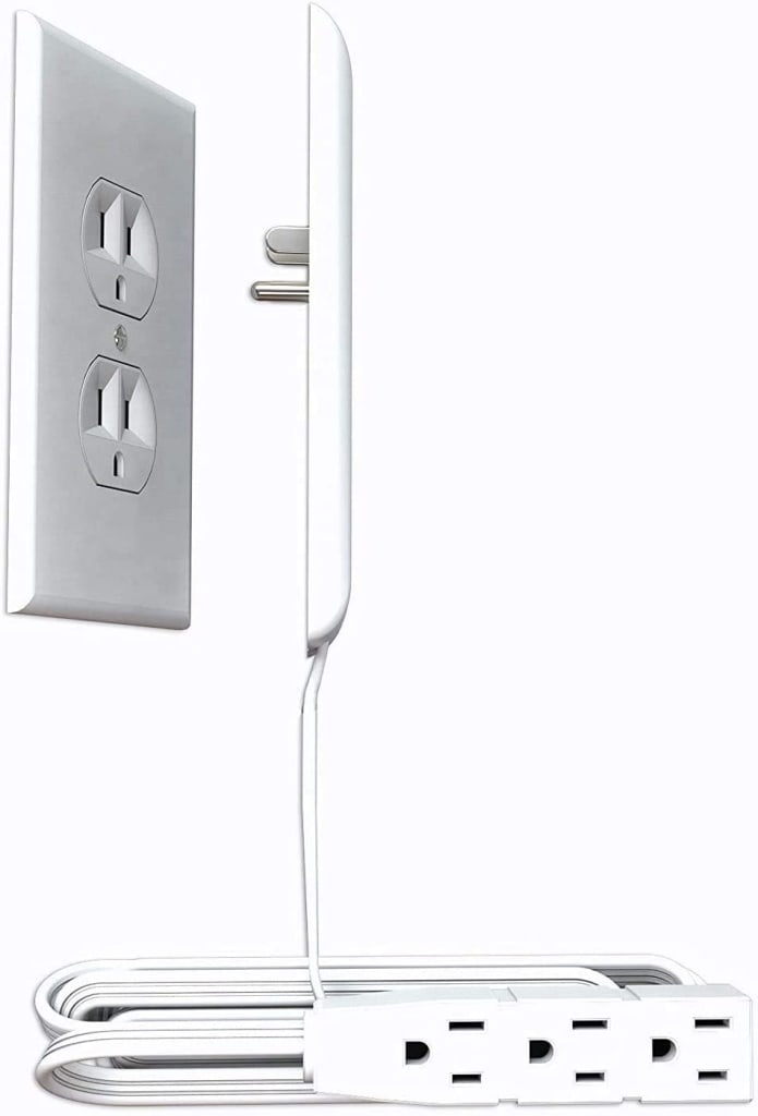 Sleek Socket Universal Outlet Cover w/ 8-Foot 3-Outlet Power Strip for ...
