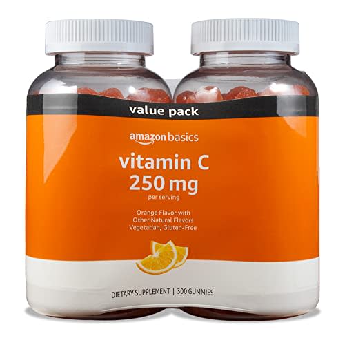 Amazon Basics Vitamin C 250 mg Gummies, Orange, 300 Count (2 Packs of ...